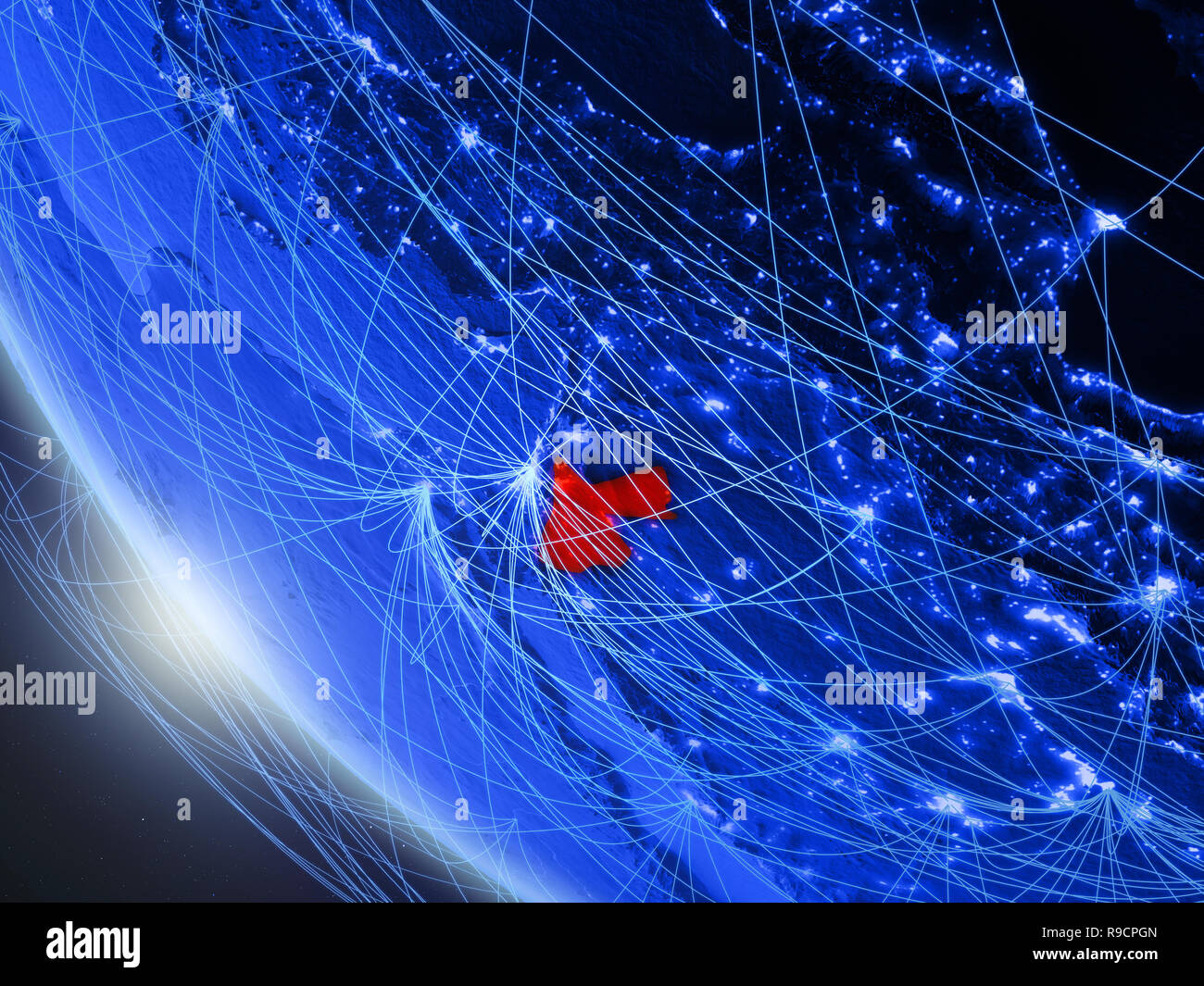 Jordan on blue digital planet Earth from space with network. Concept of ...
