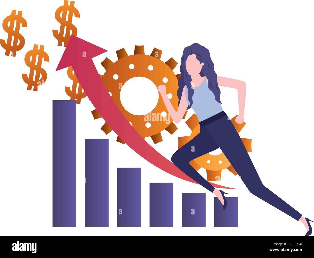 woman running with bar chart avatar character Stock Vector Image & Art ...