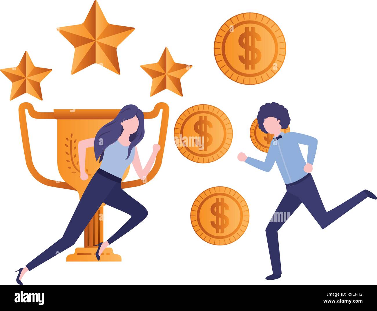 couple with trophy and coins avatar character Stock Vector Image & Art ...