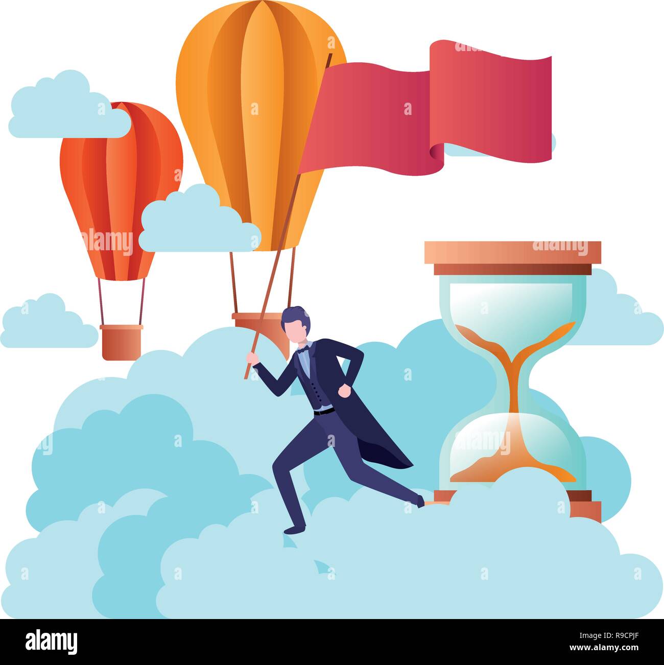 businessman running with hot air balloon avatar character Stock Vector ...