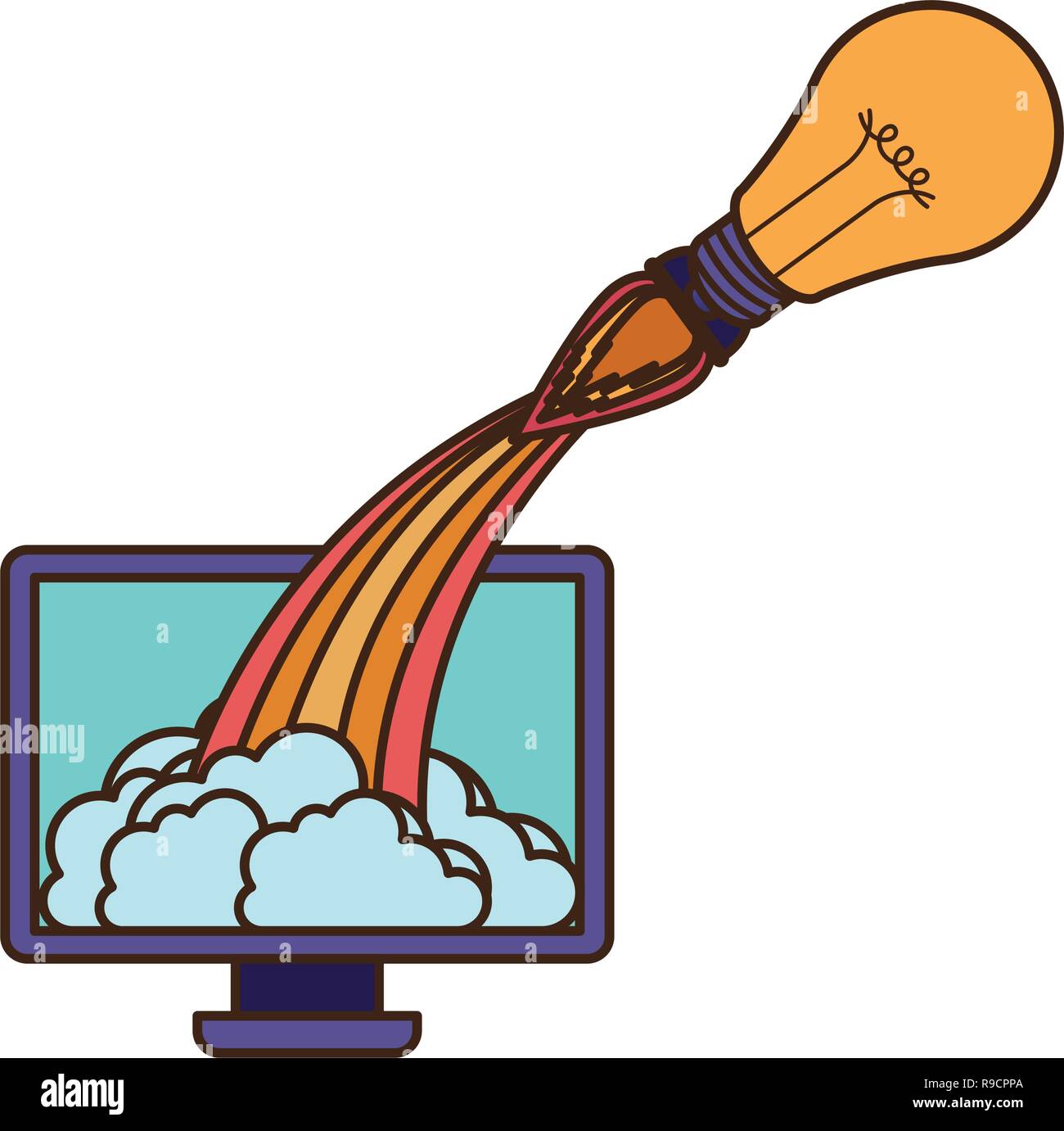 computer screen and light bulb with rocket Stock Vector Image & Art - Alamy
