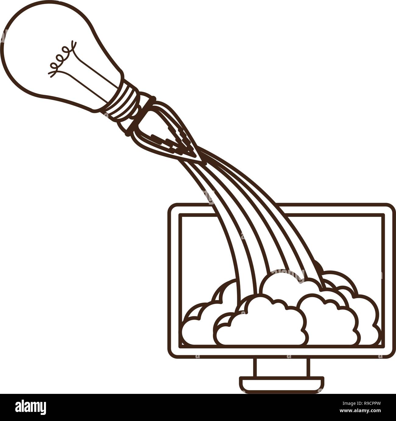 computer screen and light bulb with rocket Stock Vector Image & Art - Alamy