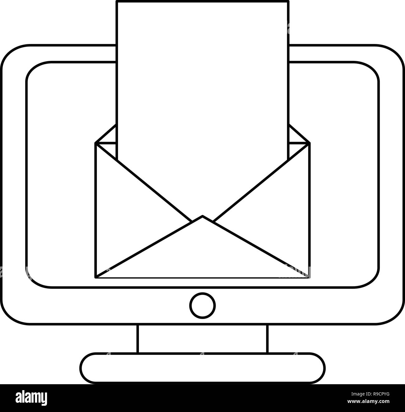 email envelope on computer screen in black and white Stock Vector Image ...