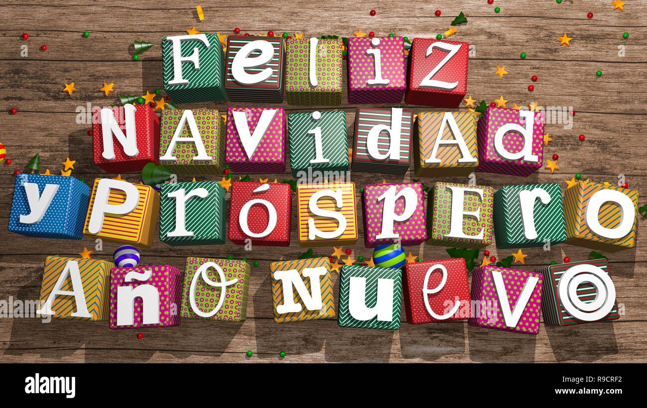 Greeting card: Feliz Navidad y Prospero Ano Nuevo, White letters on ...