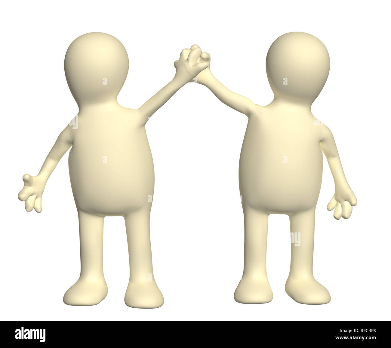 Handshake of two puppets. Isolated on white background Stock Photo - Alamy