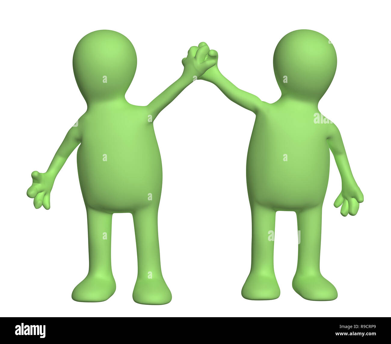 Handshake of two puppets. Isolated on white background Stock Photo - Alamy