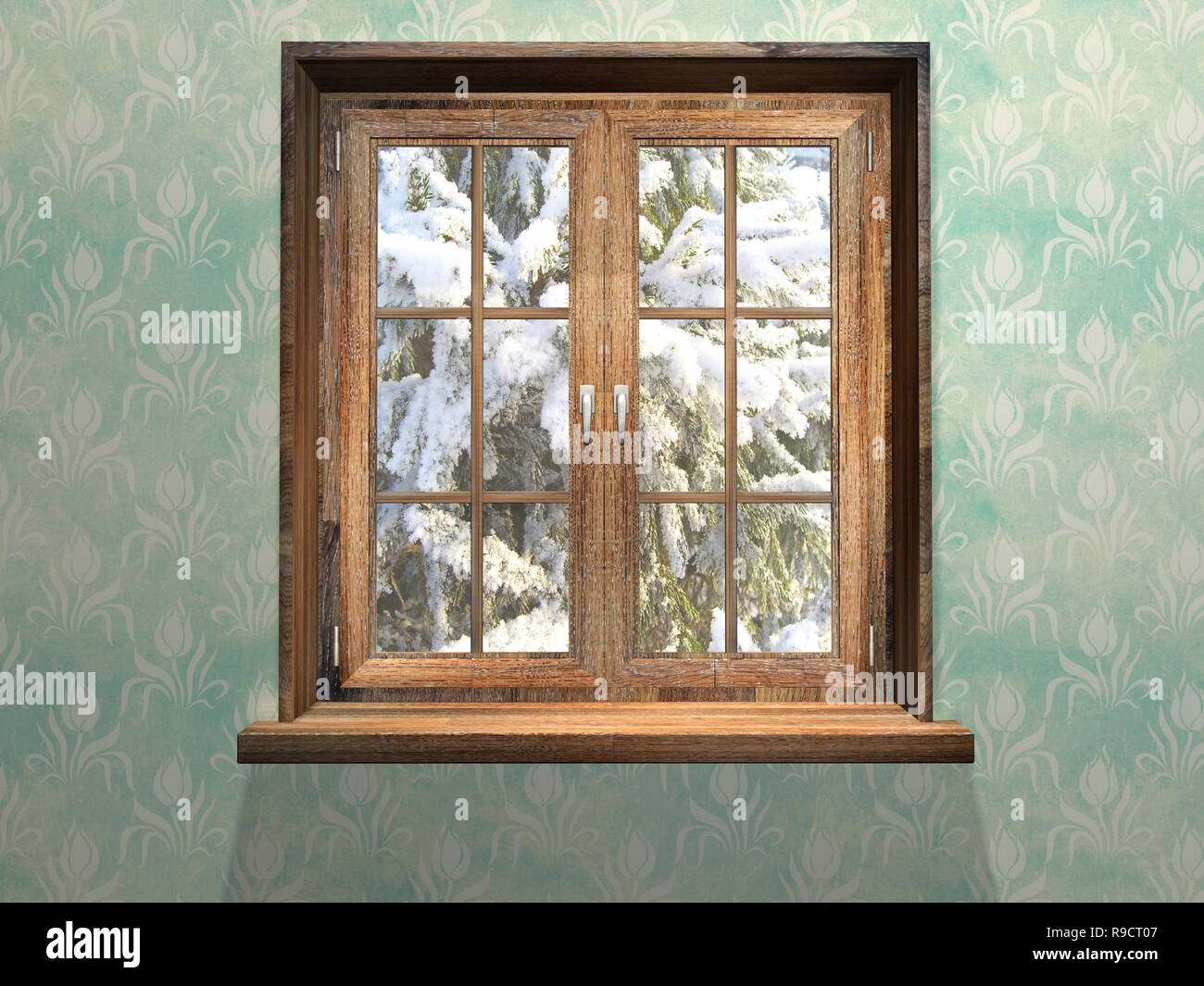 Closed window 3d render with view hi-res stock photography and images ...