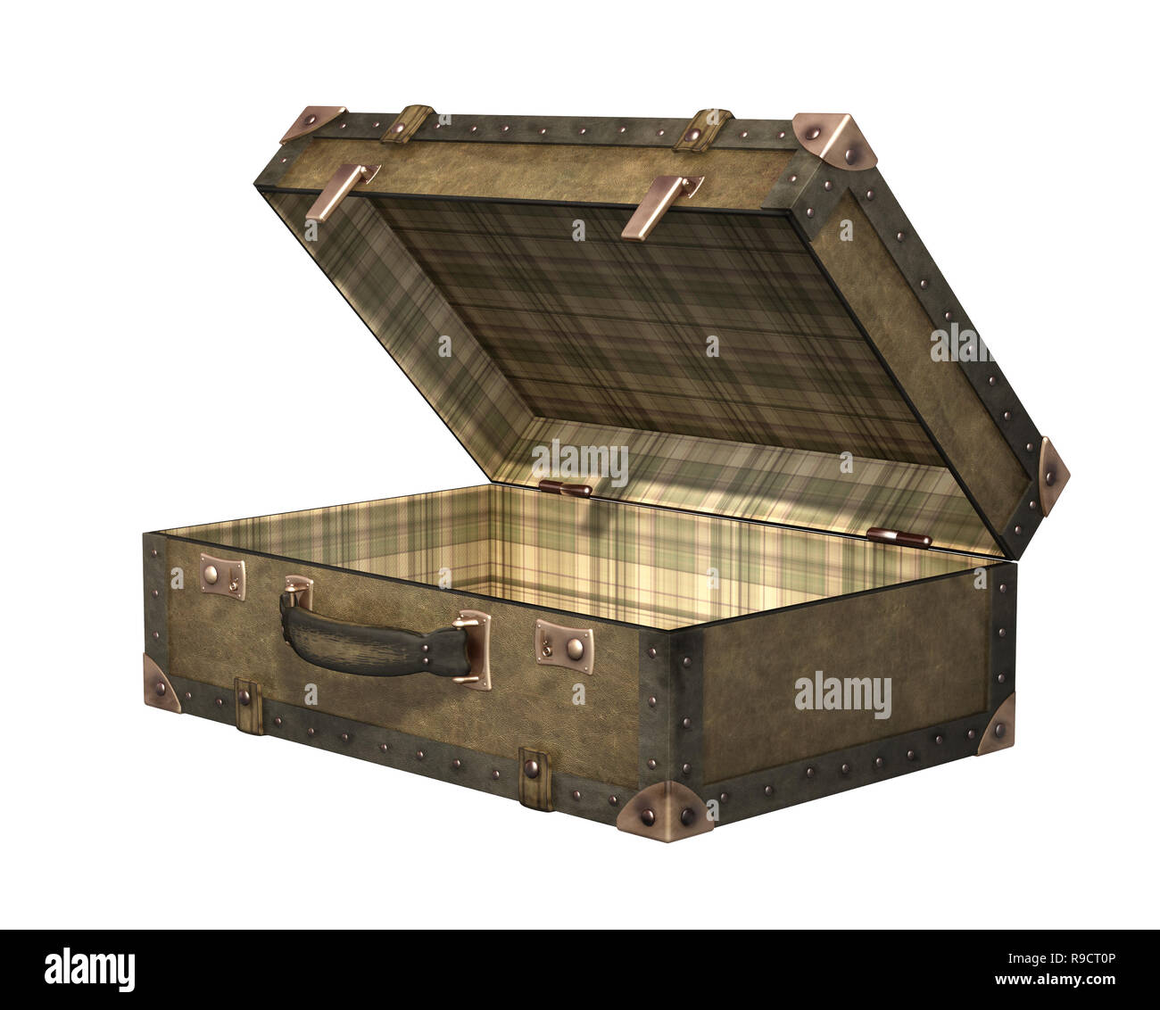 Open old suitcase. Isolated on white background Stock Photo - Alamy