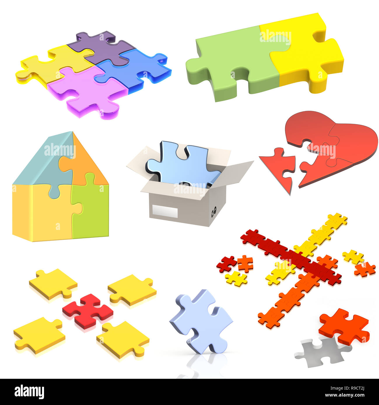 Collection of parts of a puzzle. Objects isolated on white background ...
