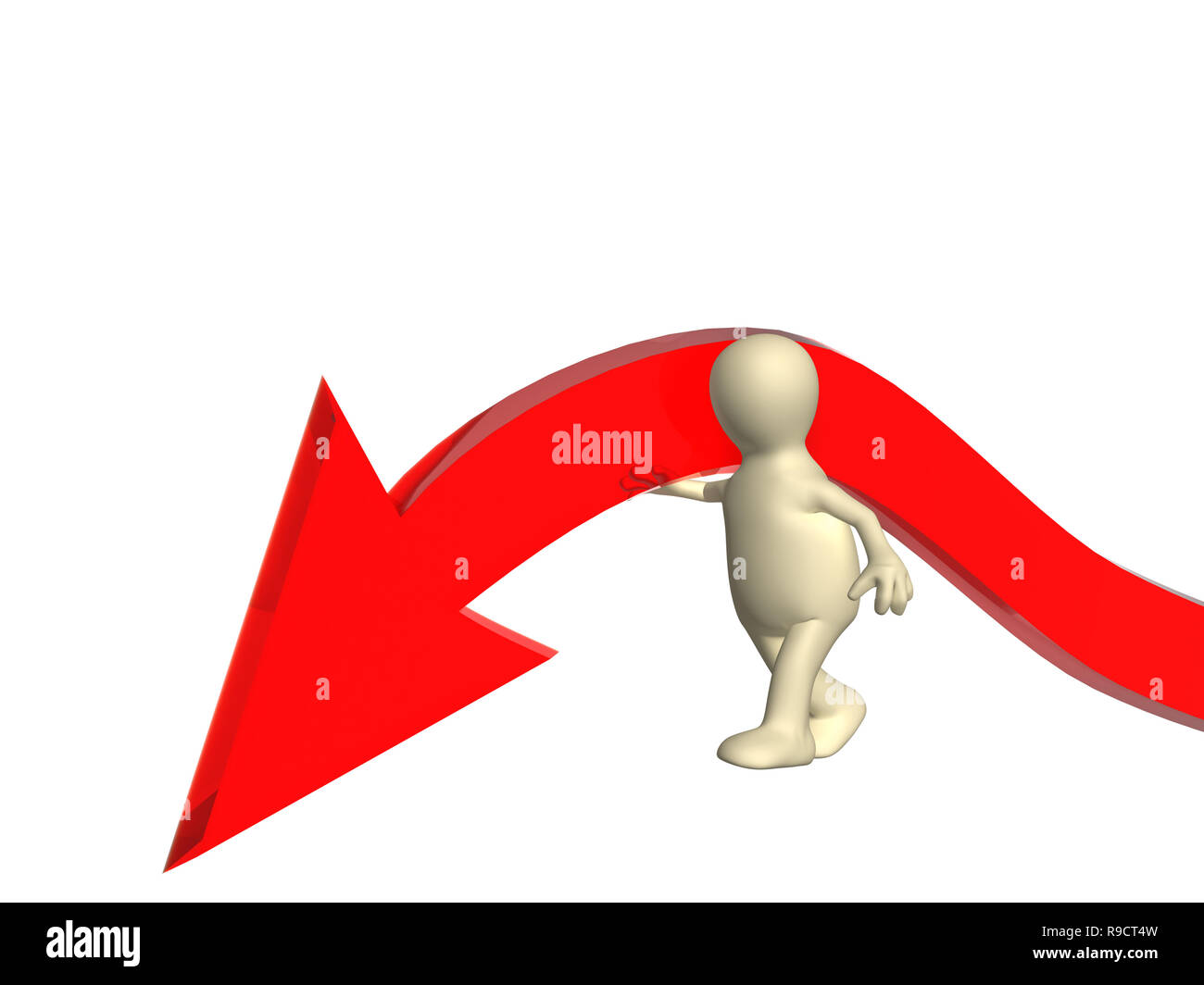 Puppet supporting the arrow of red color. Isolated on white background ...