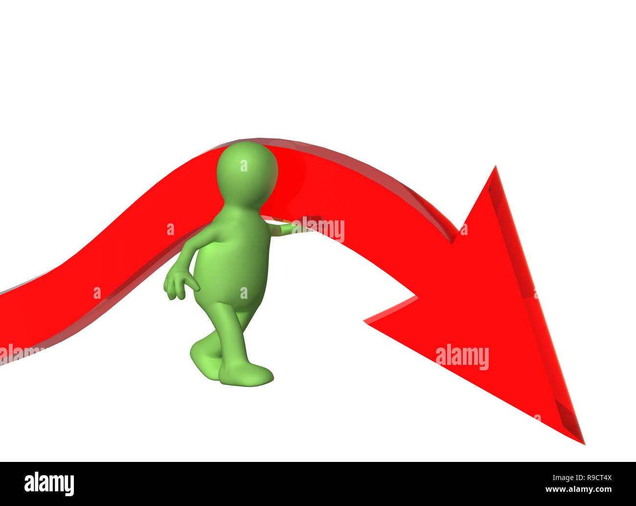 Puppet supporting the arrow of red color. Isolated on white background ...