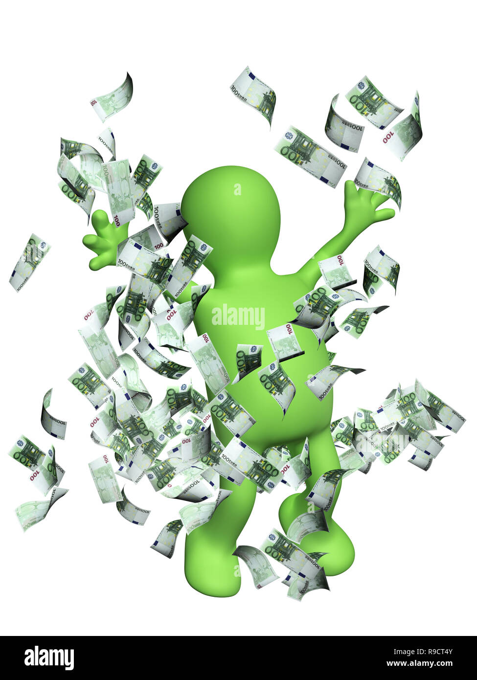 Happy puppet with money. Isolated on white background Stock Photo - Alamy
