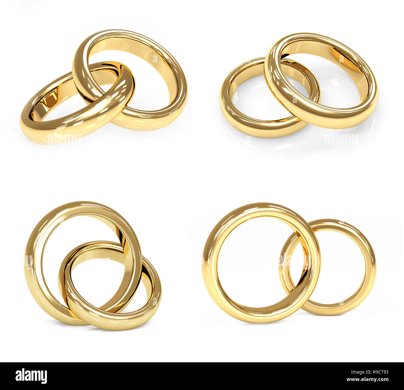 Collection of gold wedding ring. Objects isolated on white background ...