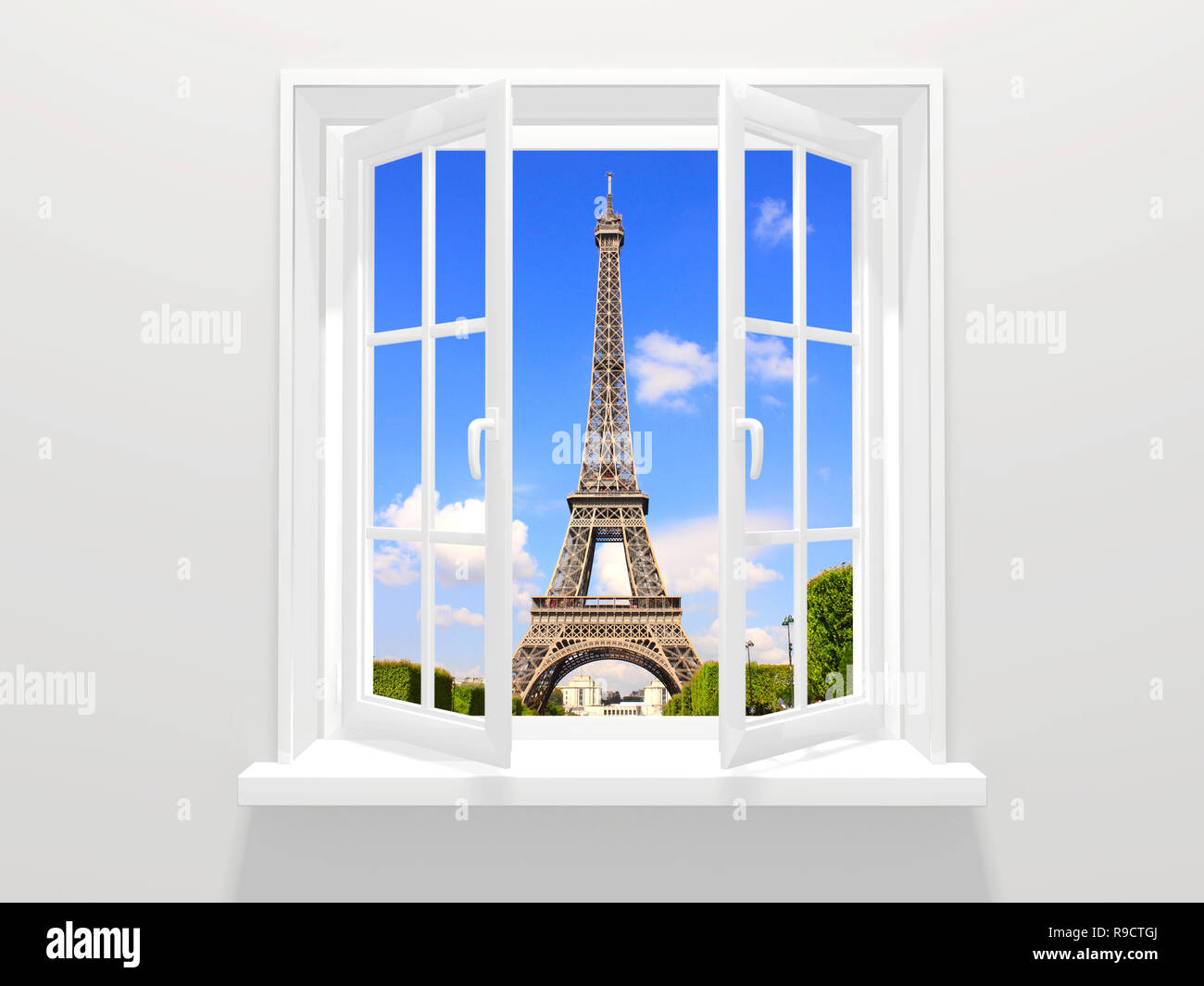 Opened window and view on Eiffel tower, Paris Stock Photo - Alamy