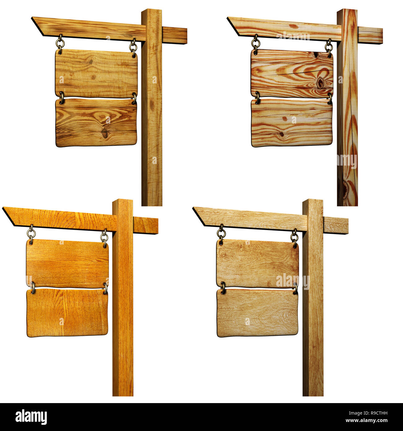 Collection of wooden signboards. Objects isolated on white background ...