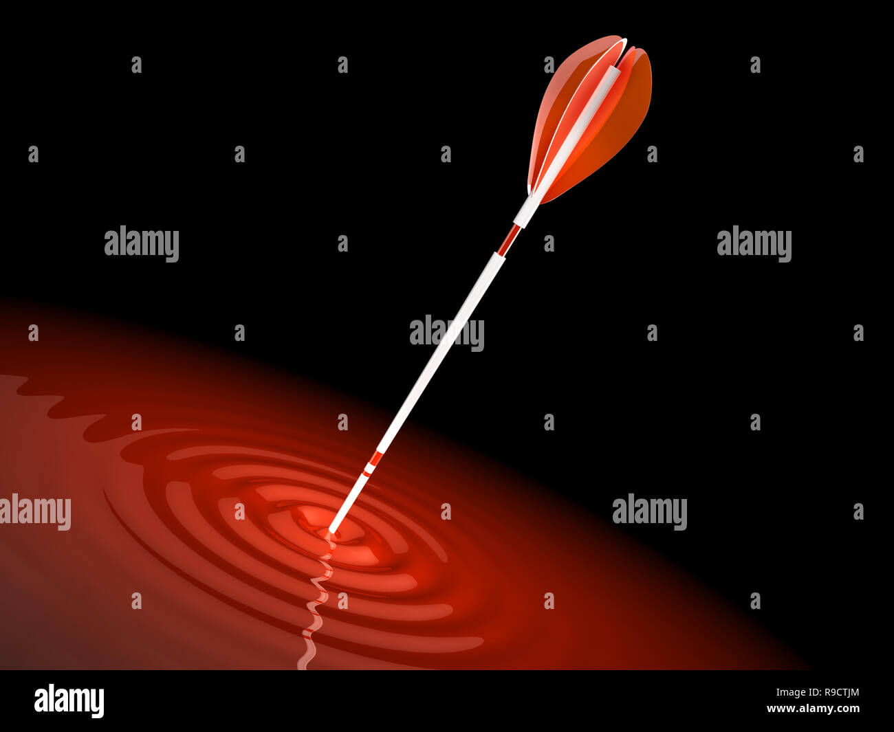 Red arrow hit the mark, makes a wave. On black background Stock Photo ...