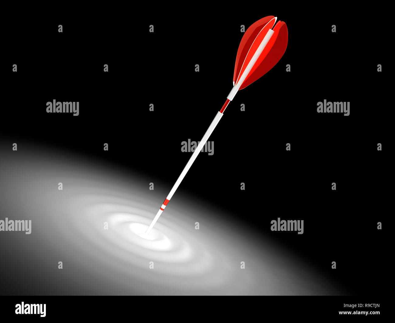 Red arrow hit the mark, makes a wave. On black background Stock Photo ...