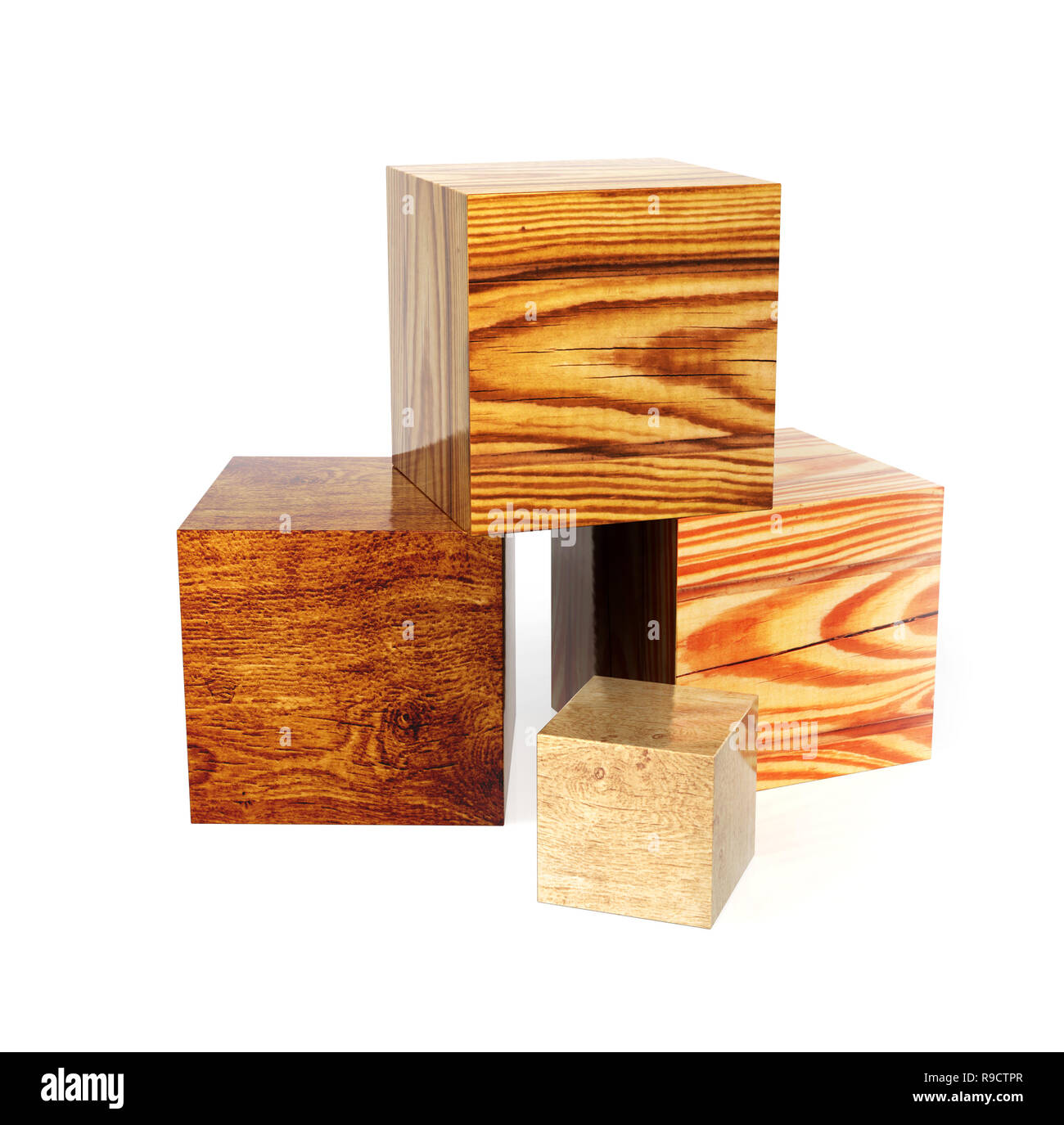 Four boxes with different wood textures. On white background Stock ...