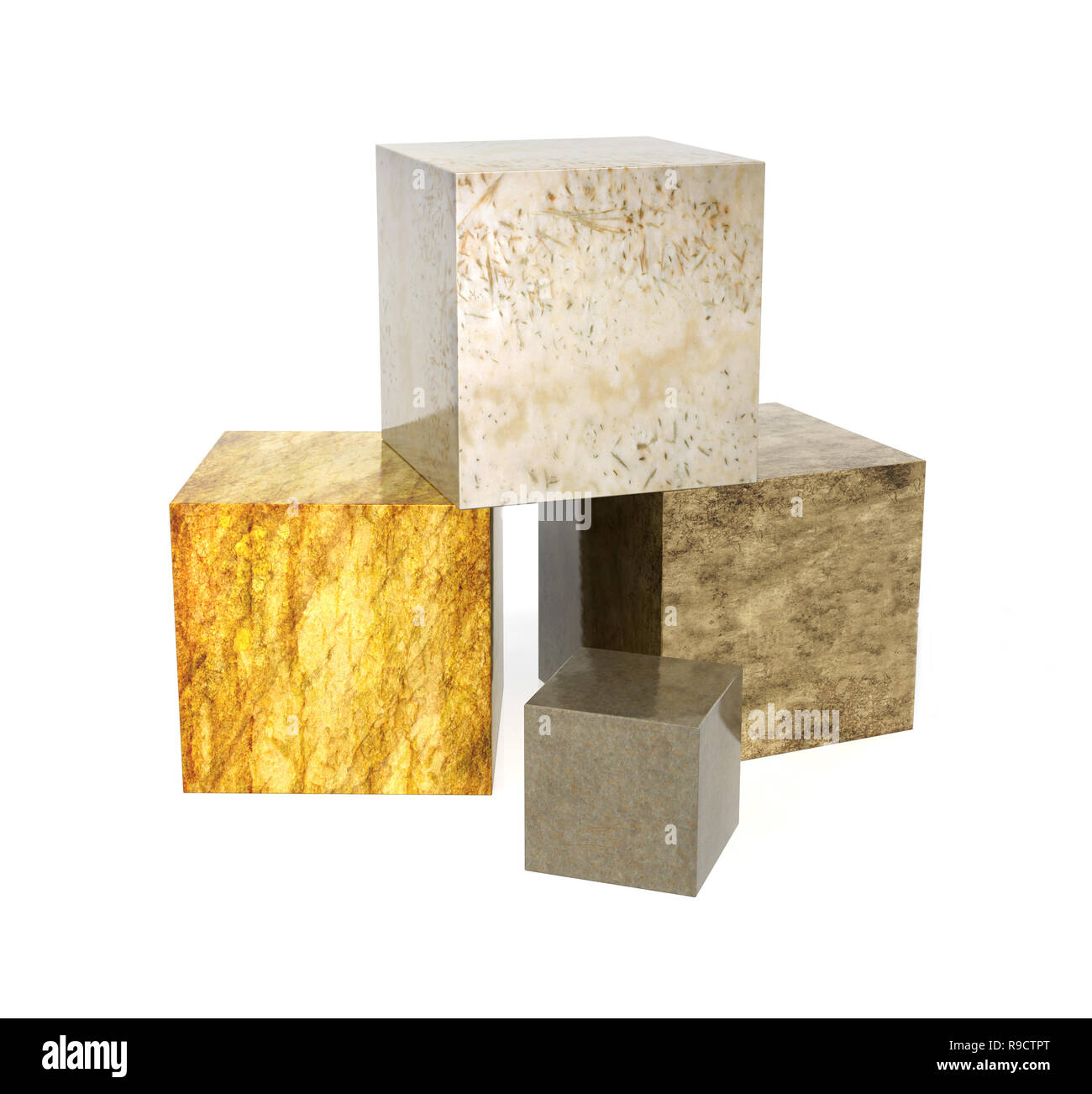 Four boxes with different marble textures. On white background Stock ...