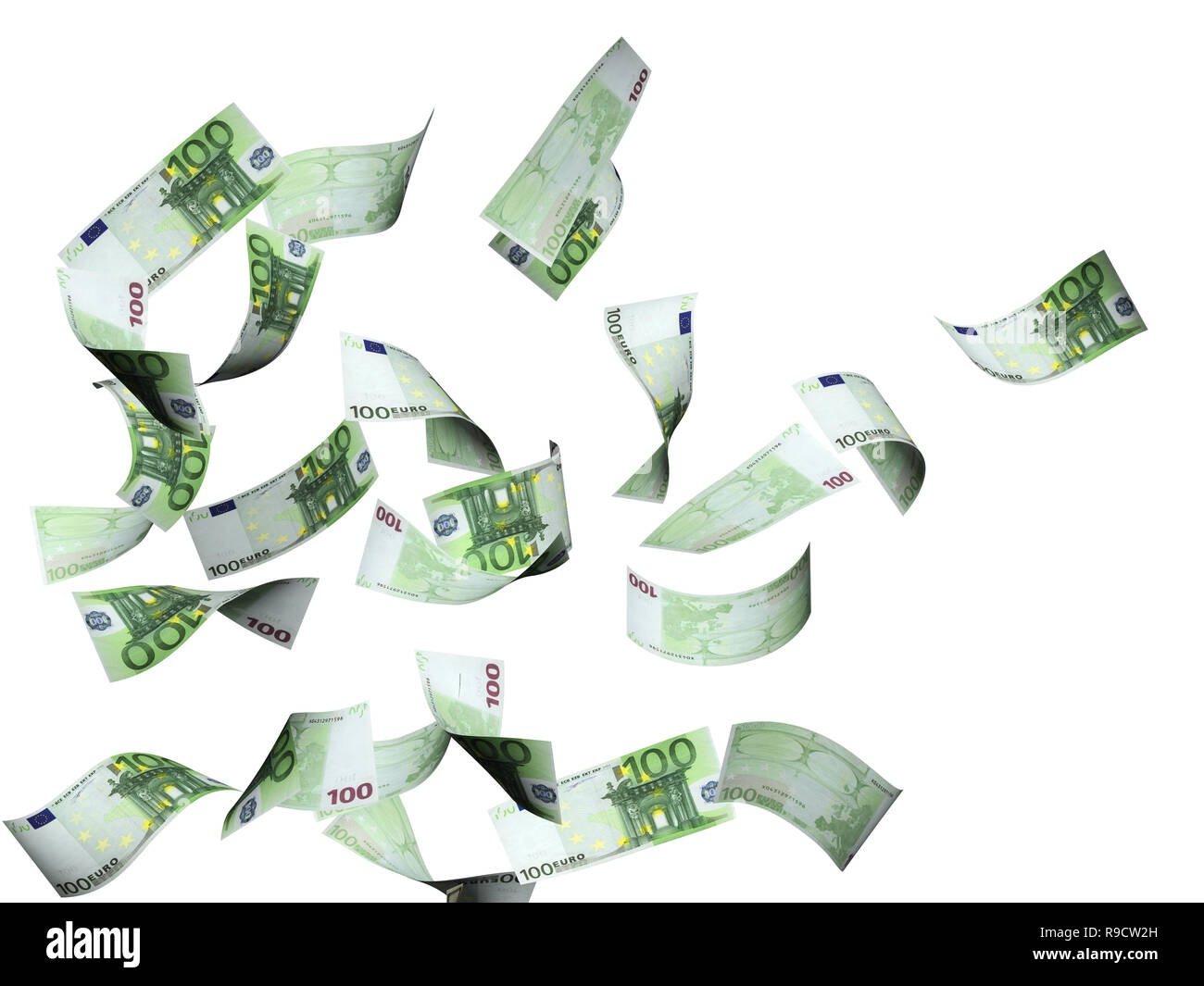 Flying banknotes of euro. Isolated on white background Stock Photo - Alamy