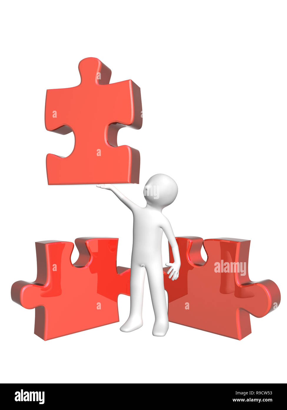 3d man with puzzles. Isolated on white background Stock Photo - Alamy