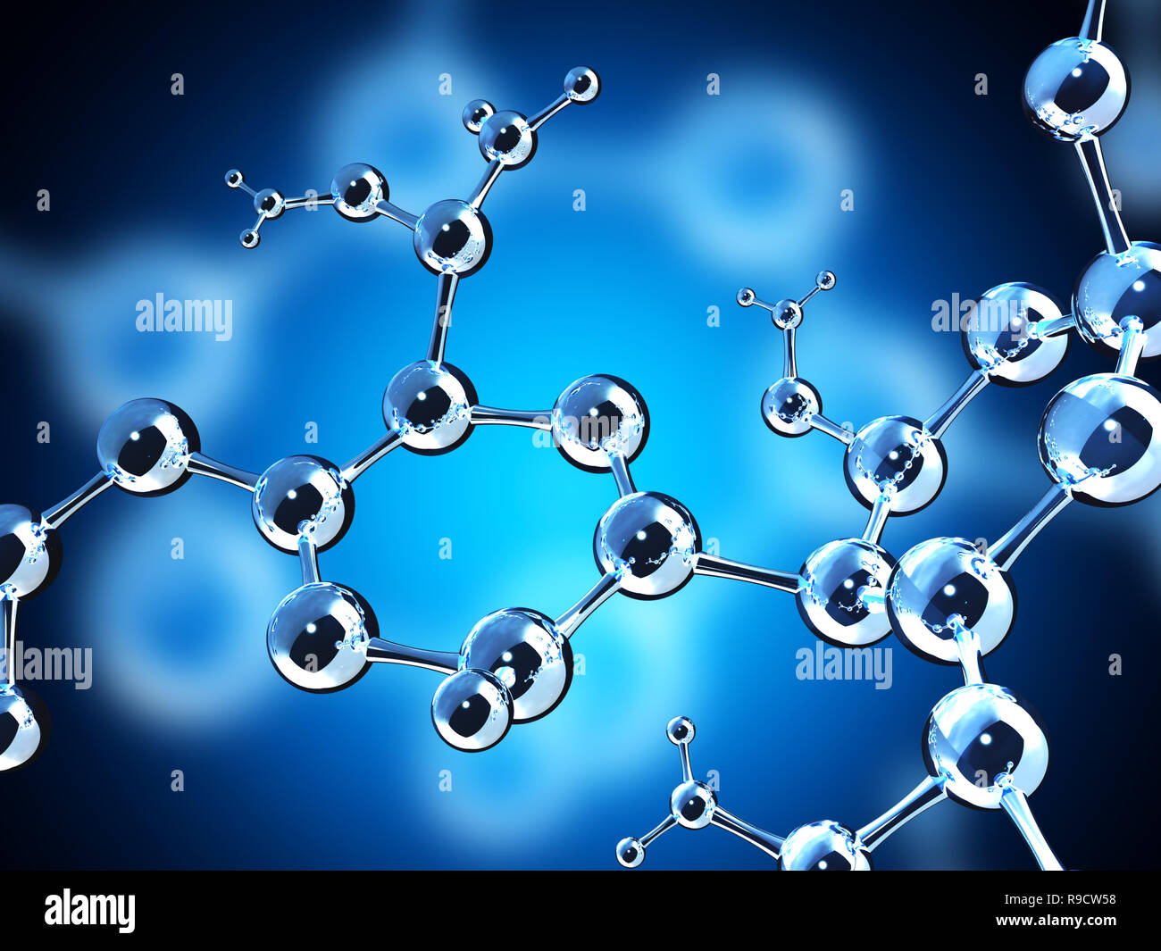 Abstract molecular structure from glass. On blue background Stock Photo ...