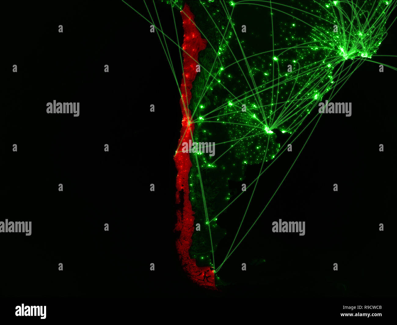 Chile on green map with networks. Concept of international travel ...