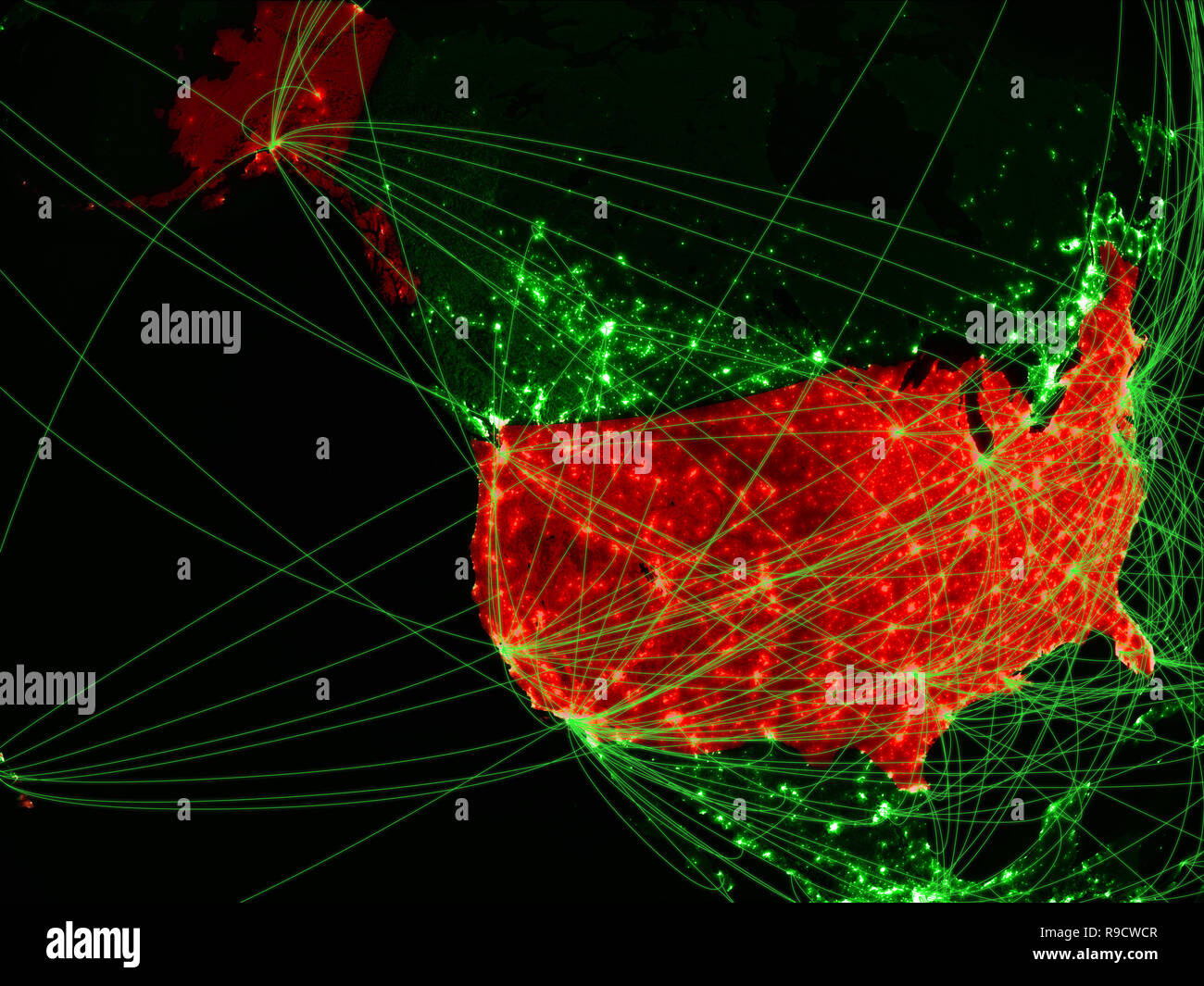 USA on green map with networks. Concept of international travel ...