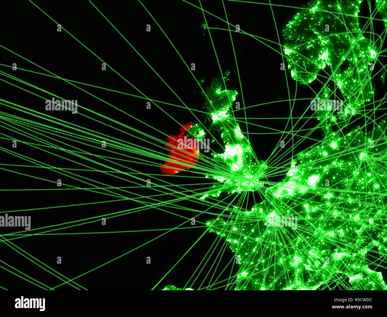 Ireland on green map with networks. Concept of international travel ...