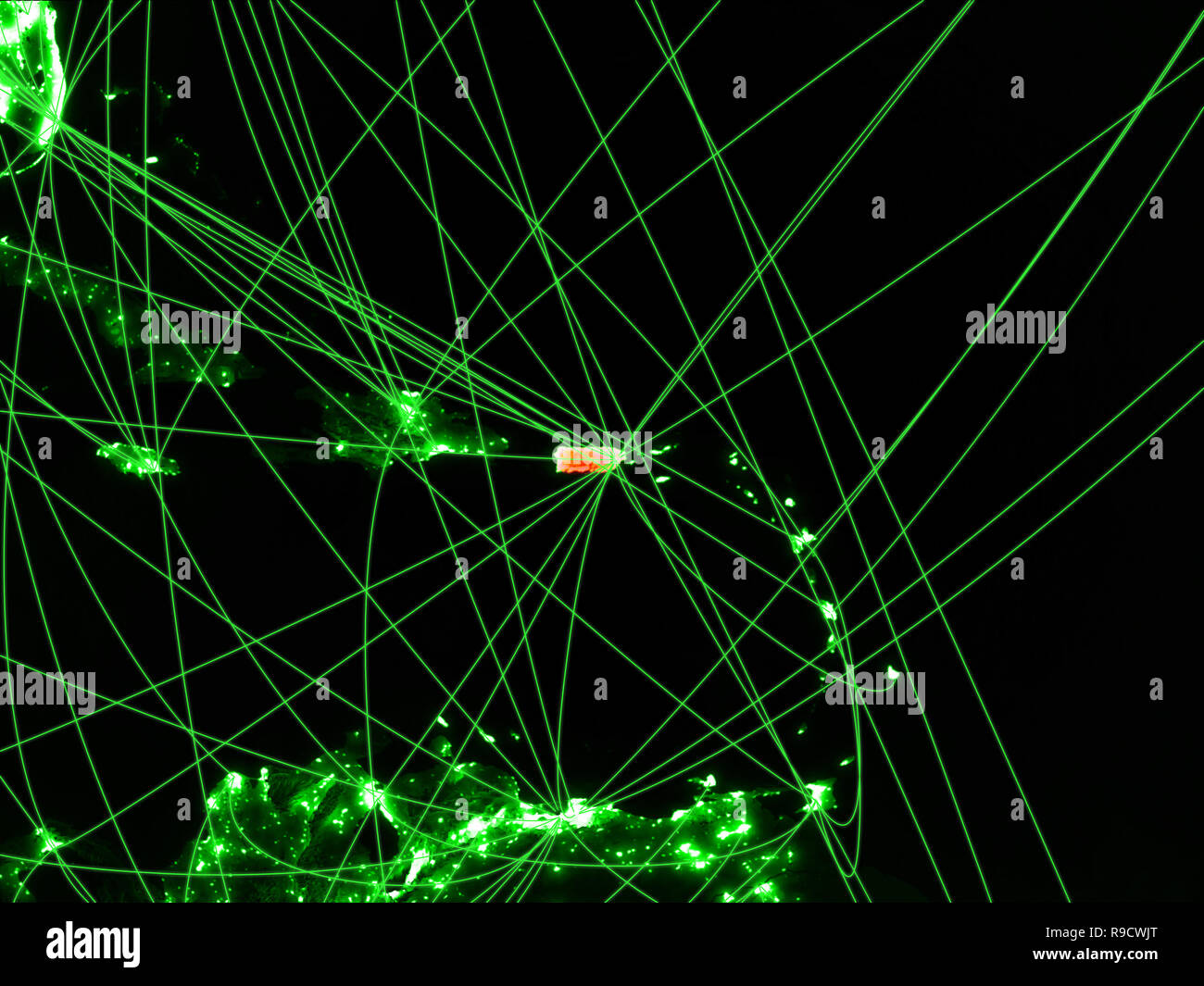 Puerto Rico on green map with networks. Concept of international travel ...