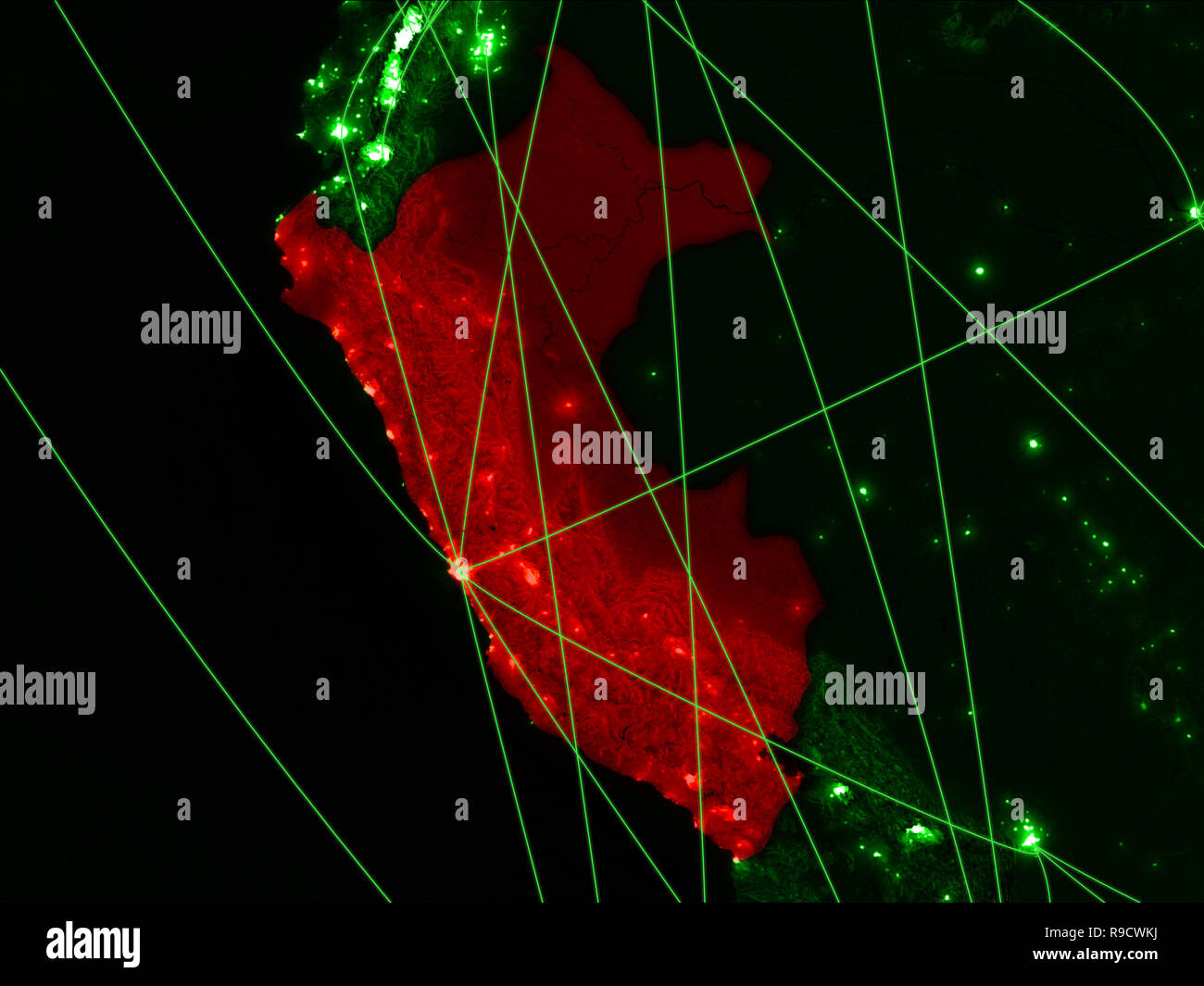Peru on green map with networks. Concept of international travel ...
