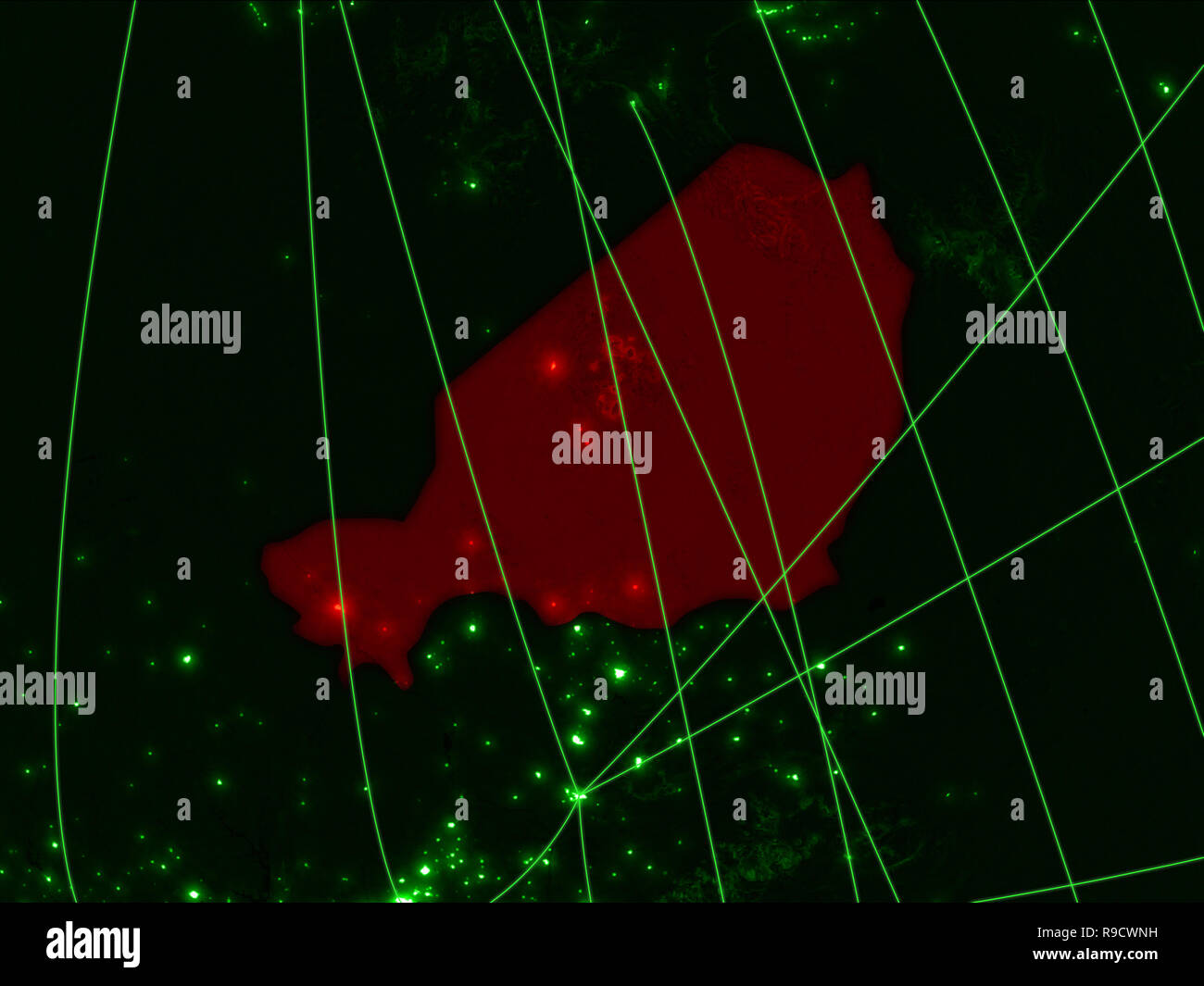 Niger on green map with networks. Concept of international travel ...