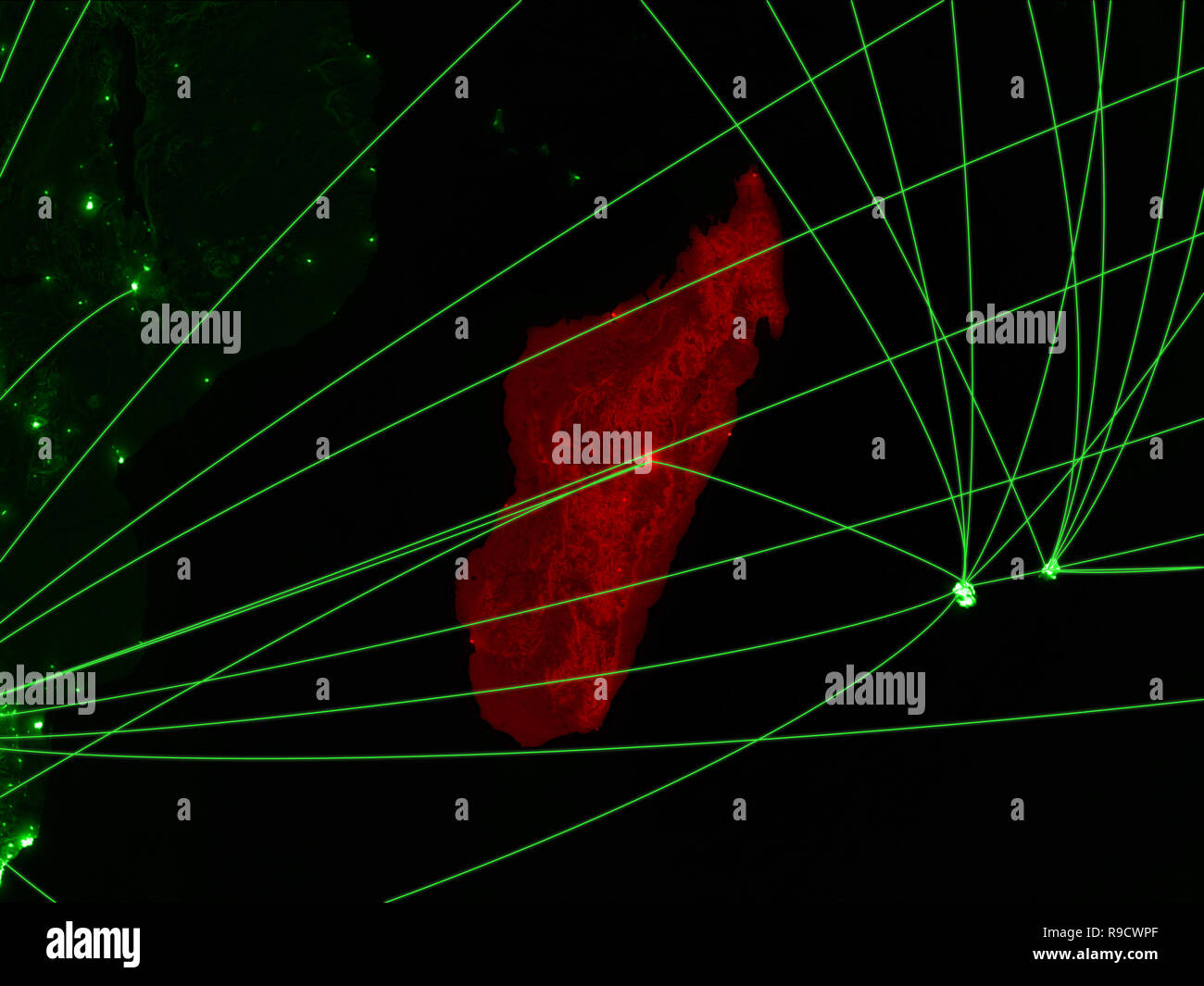 Madagascar on green map with networks. Concept of international travel ...