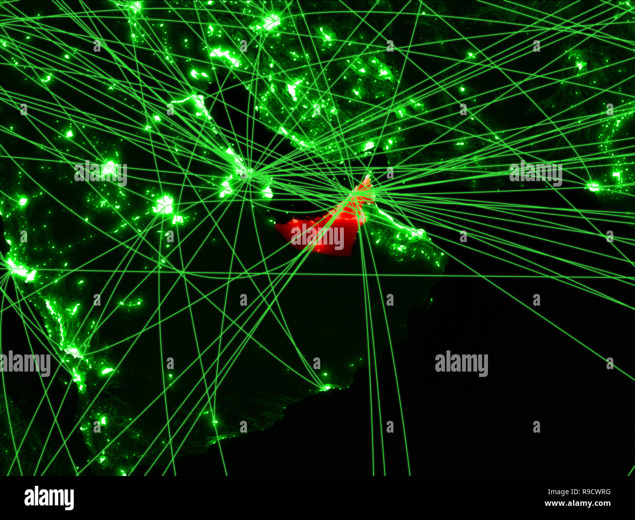 United Arab Emirates on green map with networks. Concept of ...