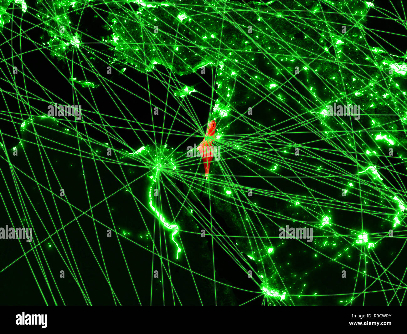 Israel on green map with networks. Concept of international travel ...