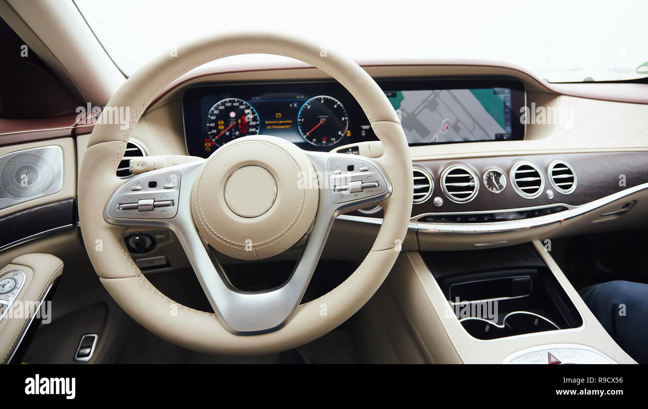 Car interior luxury. Interior of prestige modern car. Leather ...