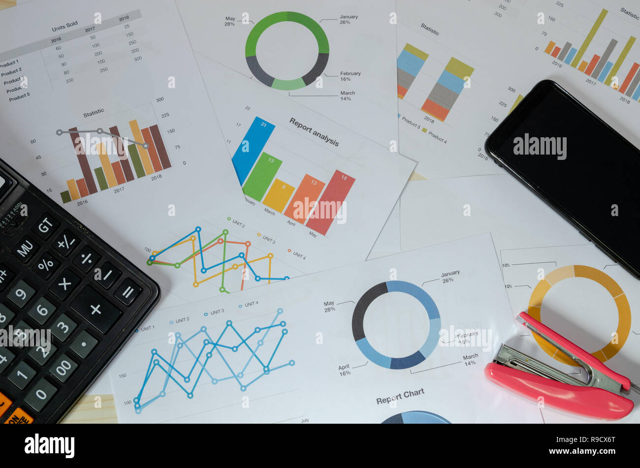 Business document Financial chart and graph with smartphone Stock Photo ...