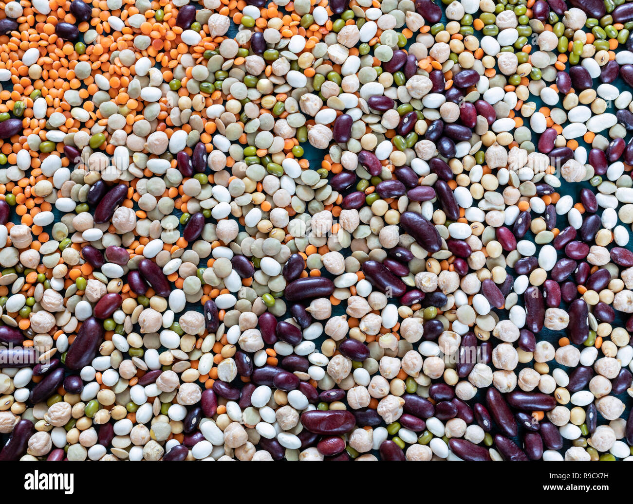 Healthy food theme background fully filled by cereal superfoods. Beans ...