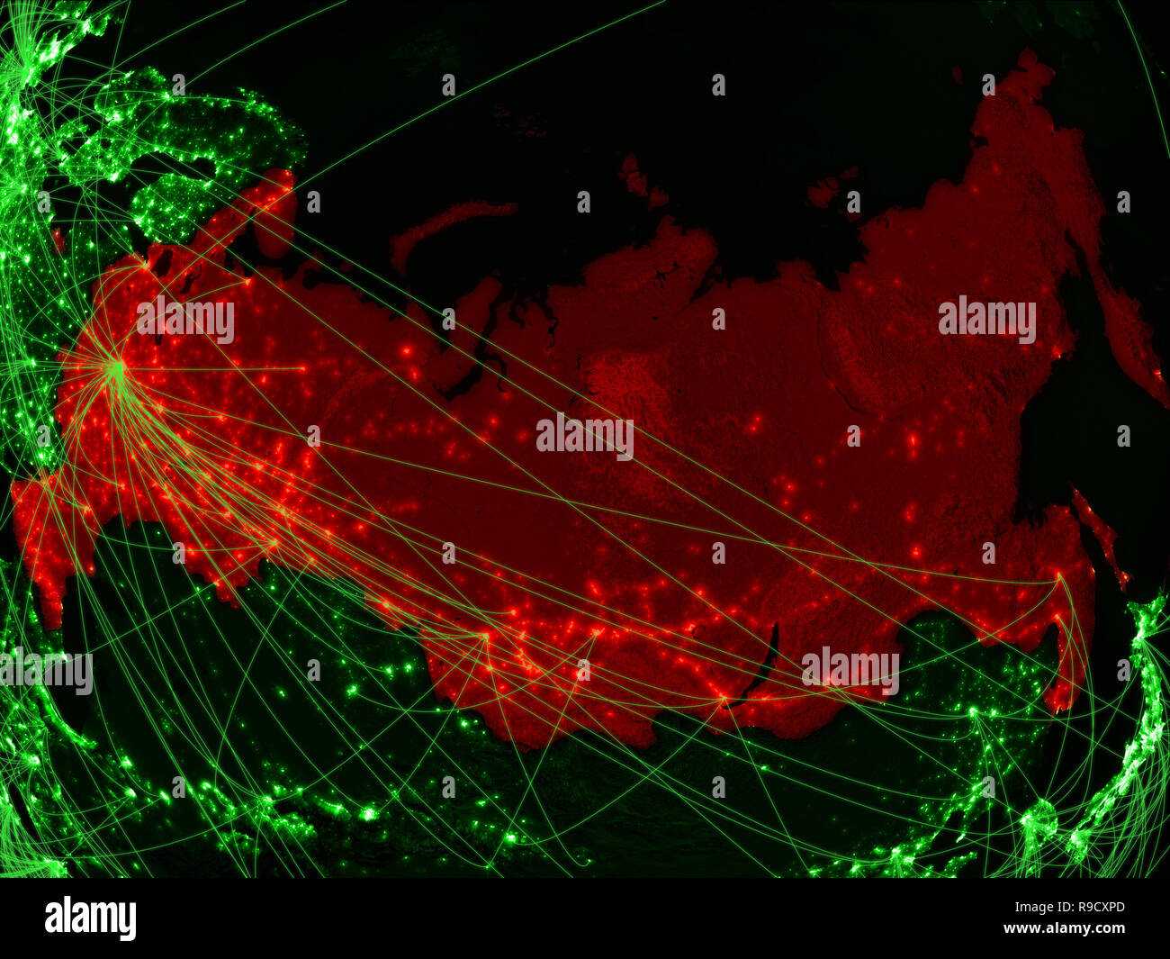 Russia on green map with networks. Concept of international travel ...