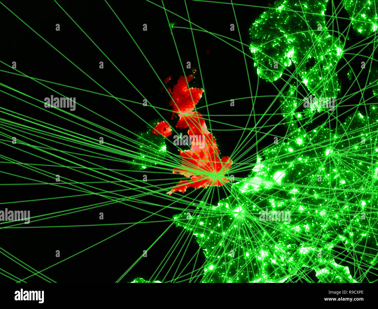United Kingdom on green map with networks. Concept of international ...