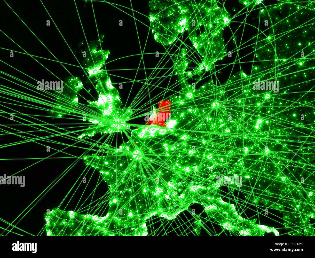 Netherlands on green map with networks. Concept of international travel ...