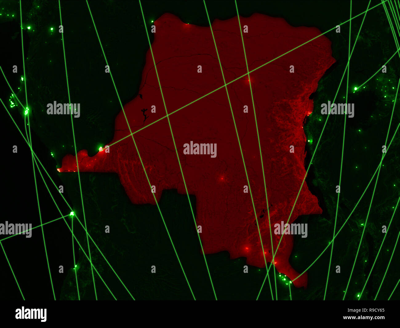 Dem Rep of Congo on green map with networks. Concept of international ...