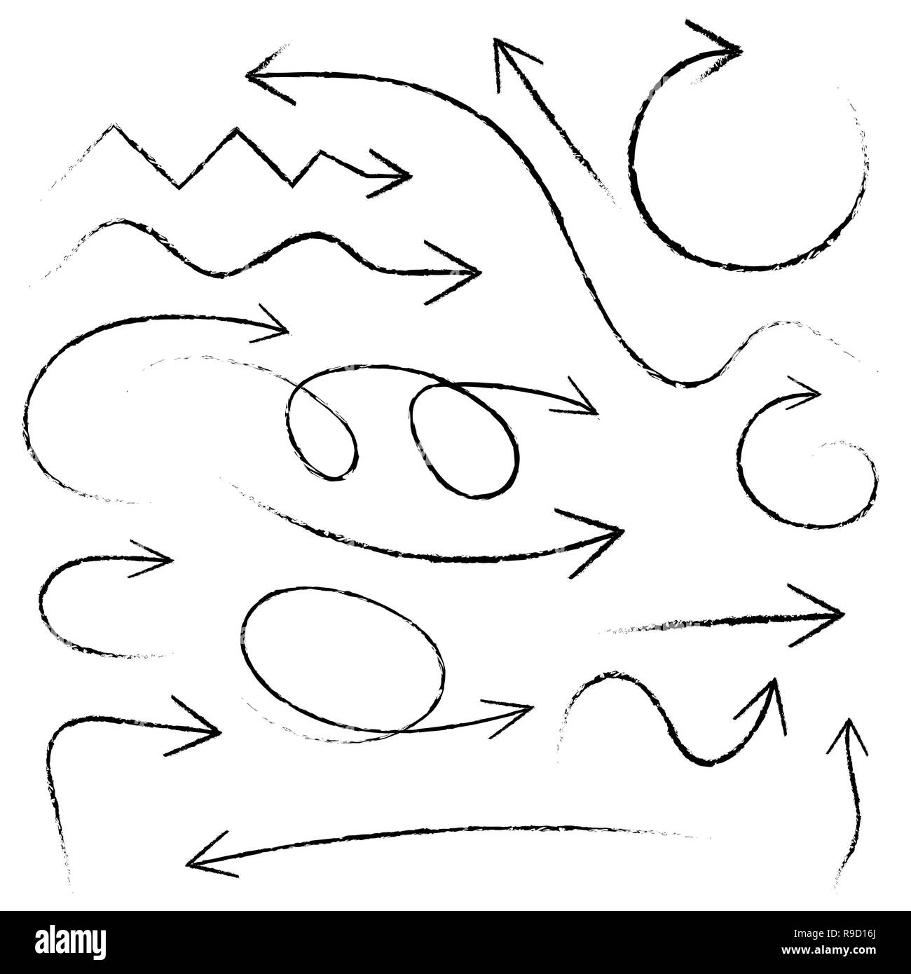 Set of hand drawn black arrows. Vector illustration. Collection of ...