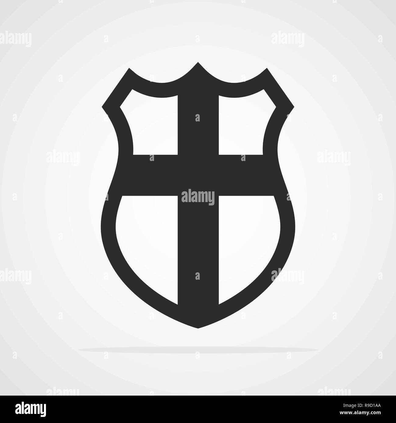 Black shield in flat design. Shield icon isolated on light background ...