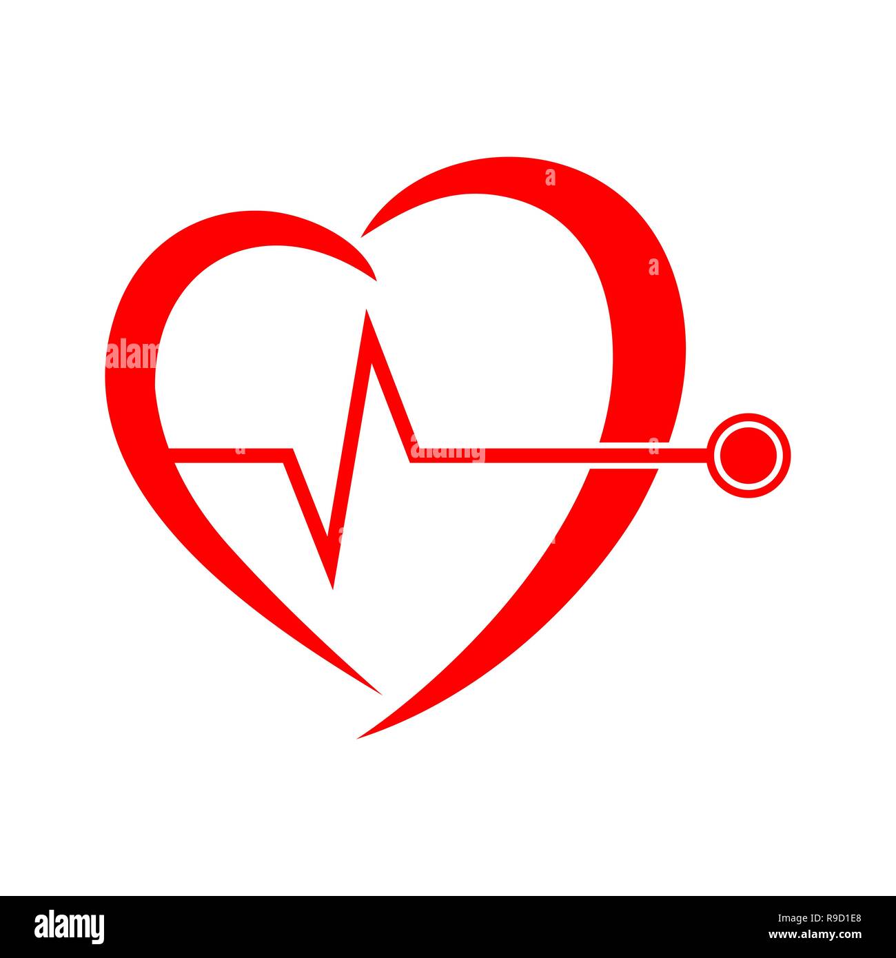 Red heart icon with sign heartbeat in flat design. Vector illustration ...