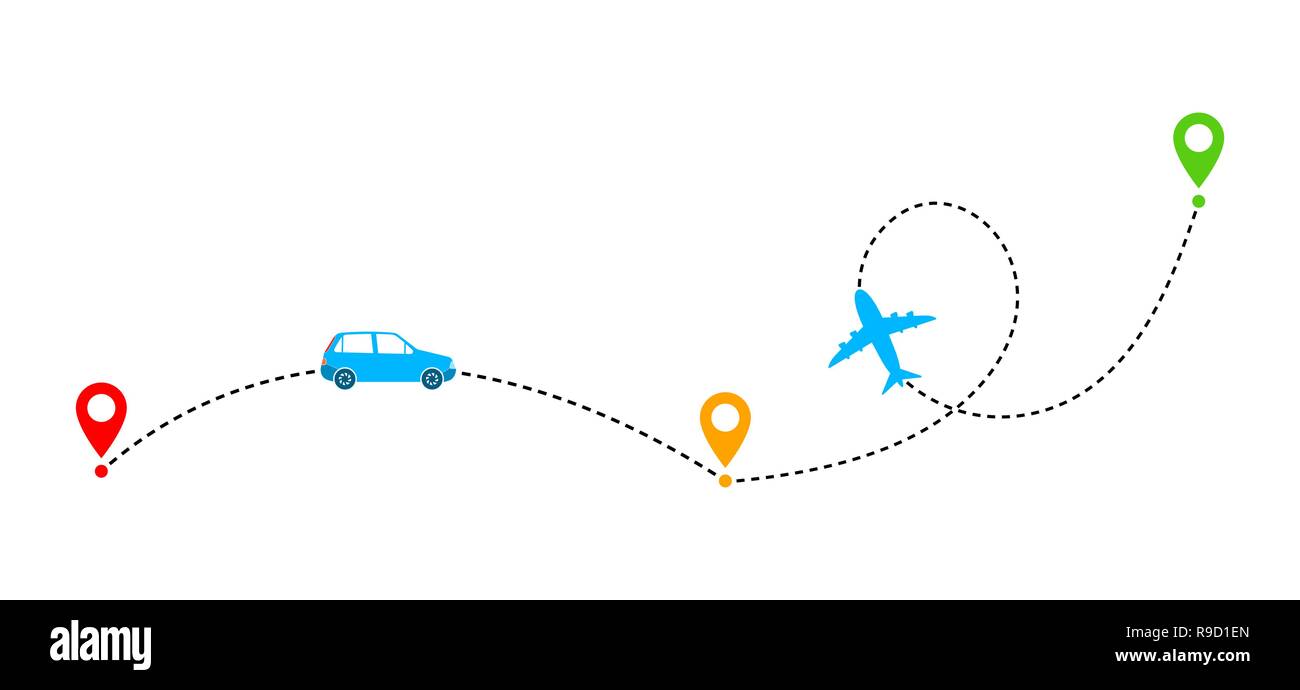 Concept of traveling by car and plane. Vector illustration. Traveling ...