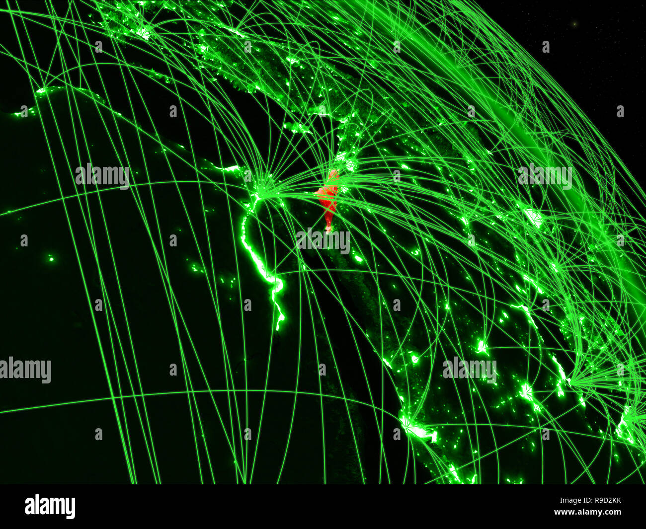 Israel from space on model of green planet Earth with network. Concept ...