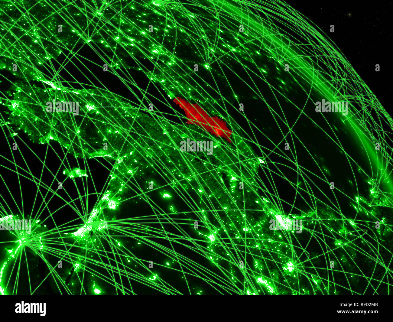 Georgia from space on model of green planet Earth with network. Concept ...