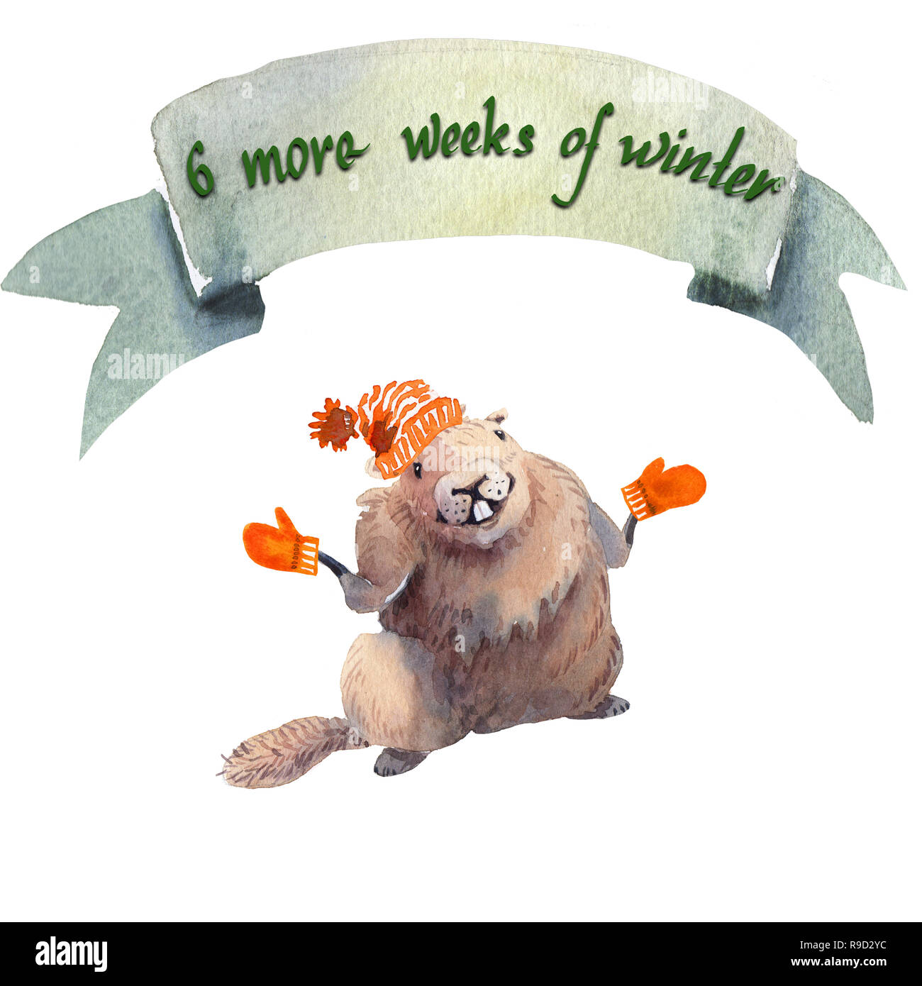 Happy Groundhog Day - hand hand drawing watercolor card groundhog ...