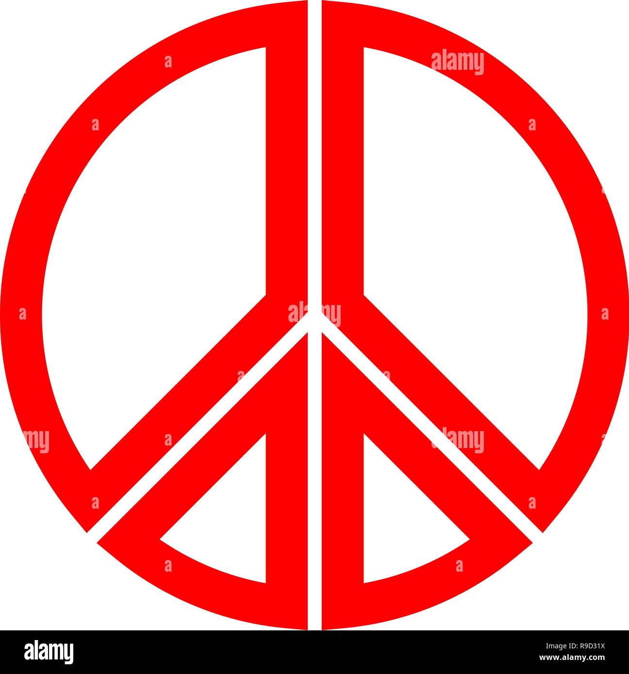Peace symbol icon - red simple, segmented outlined shapes, isolated ...